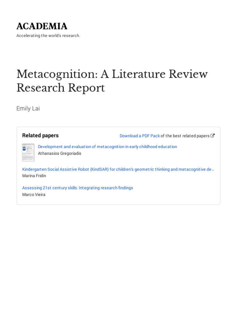 Metacognition - Literature - Review - Final With Cover Page v2 | PDF | Metacognition | Critical ...