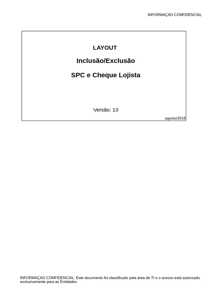 Inclusão/Exclusão SPC e Cheque Lojista: Layout | PDF