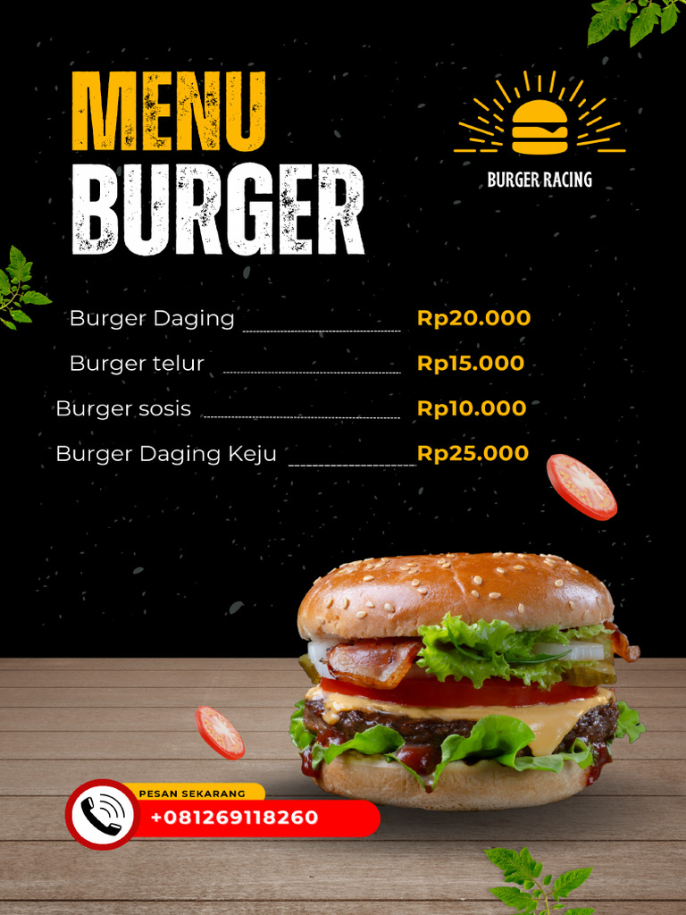 Hitam Dan Kuning Simpel Grunge Menu Burger Dokumen A4 | PDF
