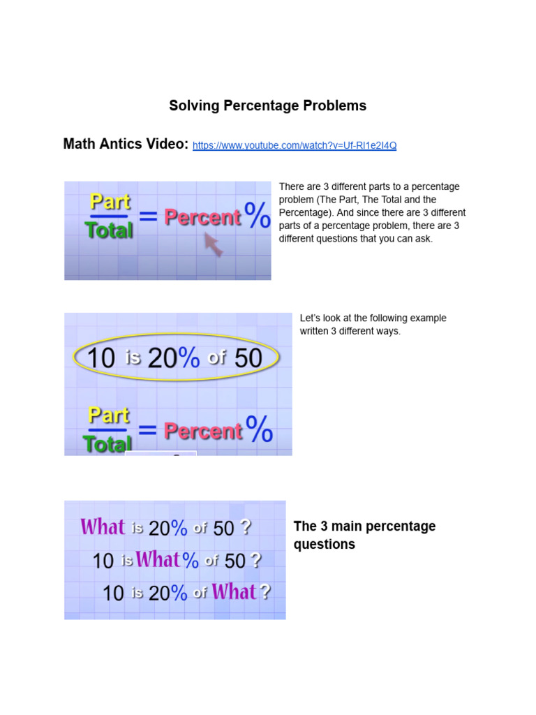 Solving Percentage Problems | PDF