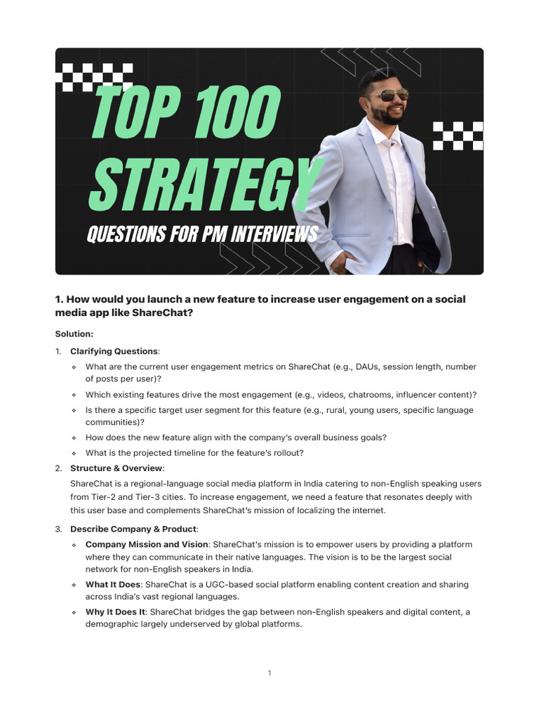 Top 100 Product Strategy Questions With Solutions | PDF