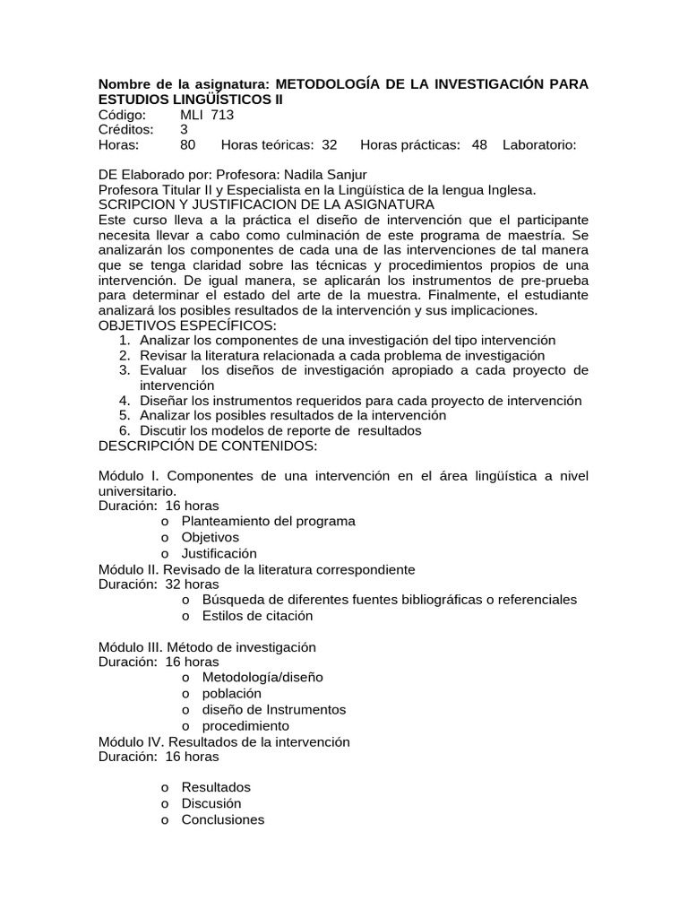 Programa Dee Metodologia de Inv. II | PDF