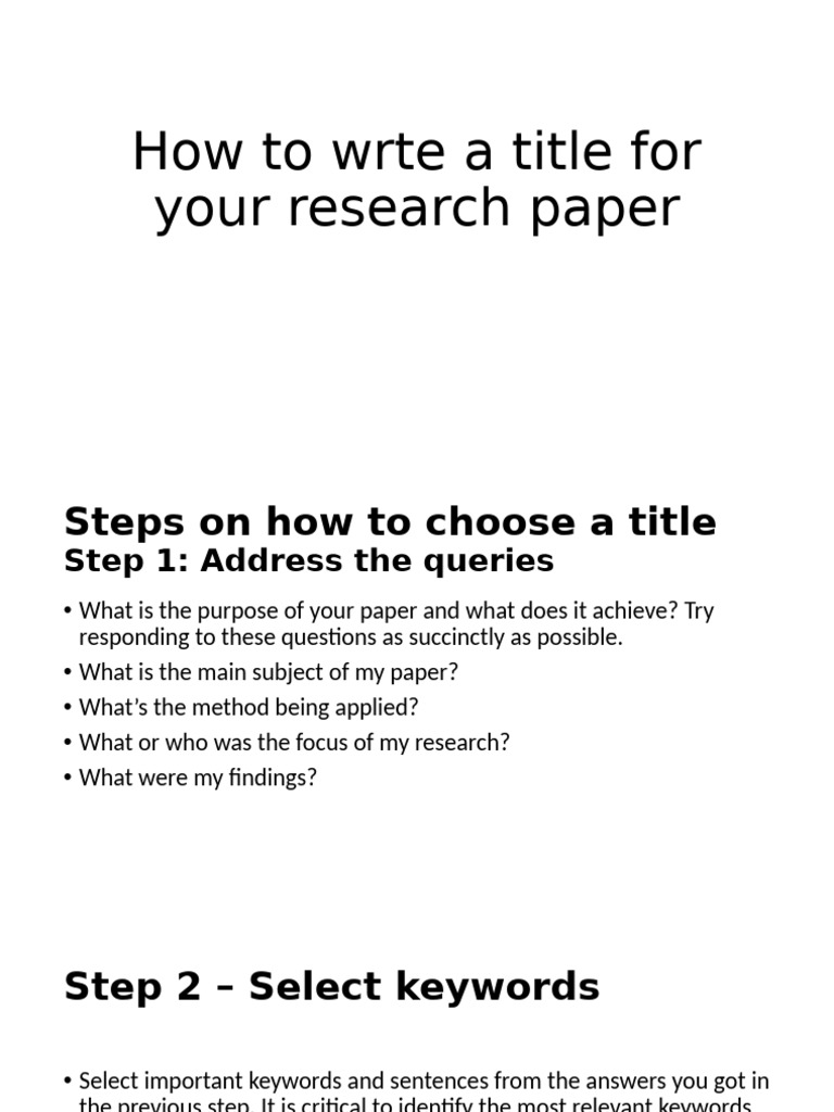 How To Wrte A Title For Your Research | PDF
