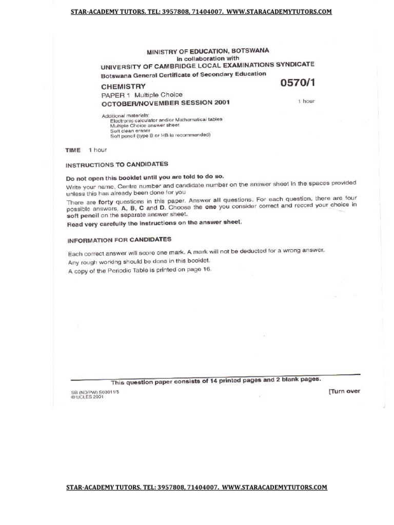 BGCSE Chemistry Paper 1, 2001 | PDF