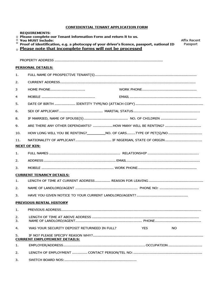 Tenancy Form | PDF