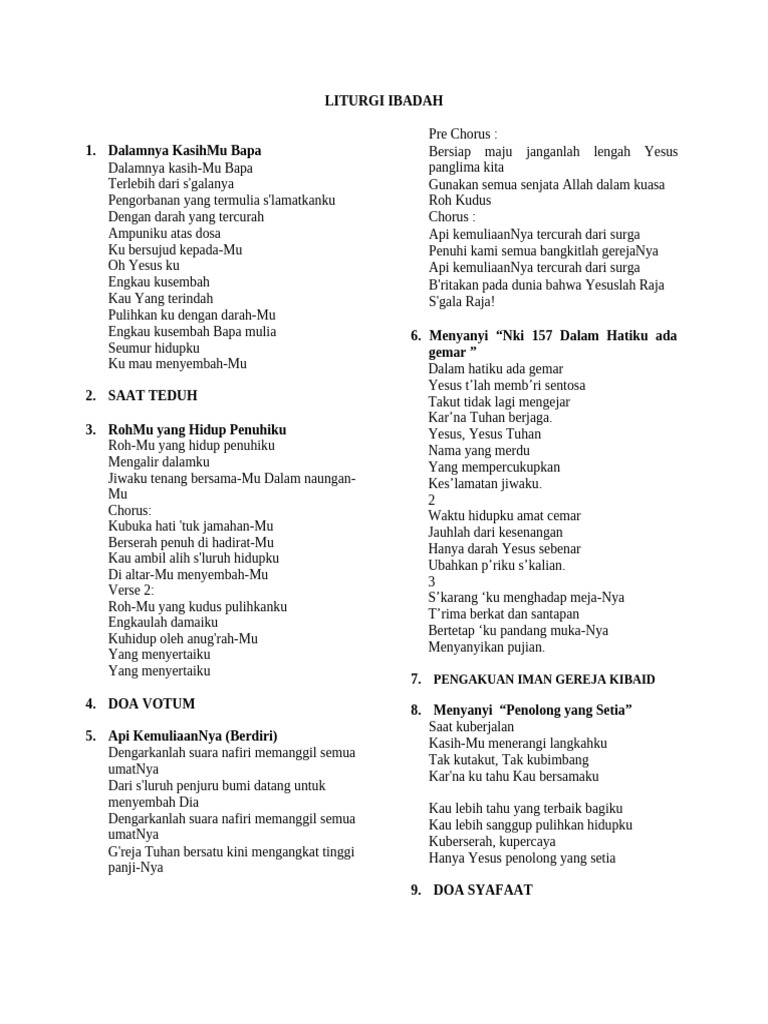 Liturgi Ibadah: Pengakuan Iman Gereja Kibaid | PDF