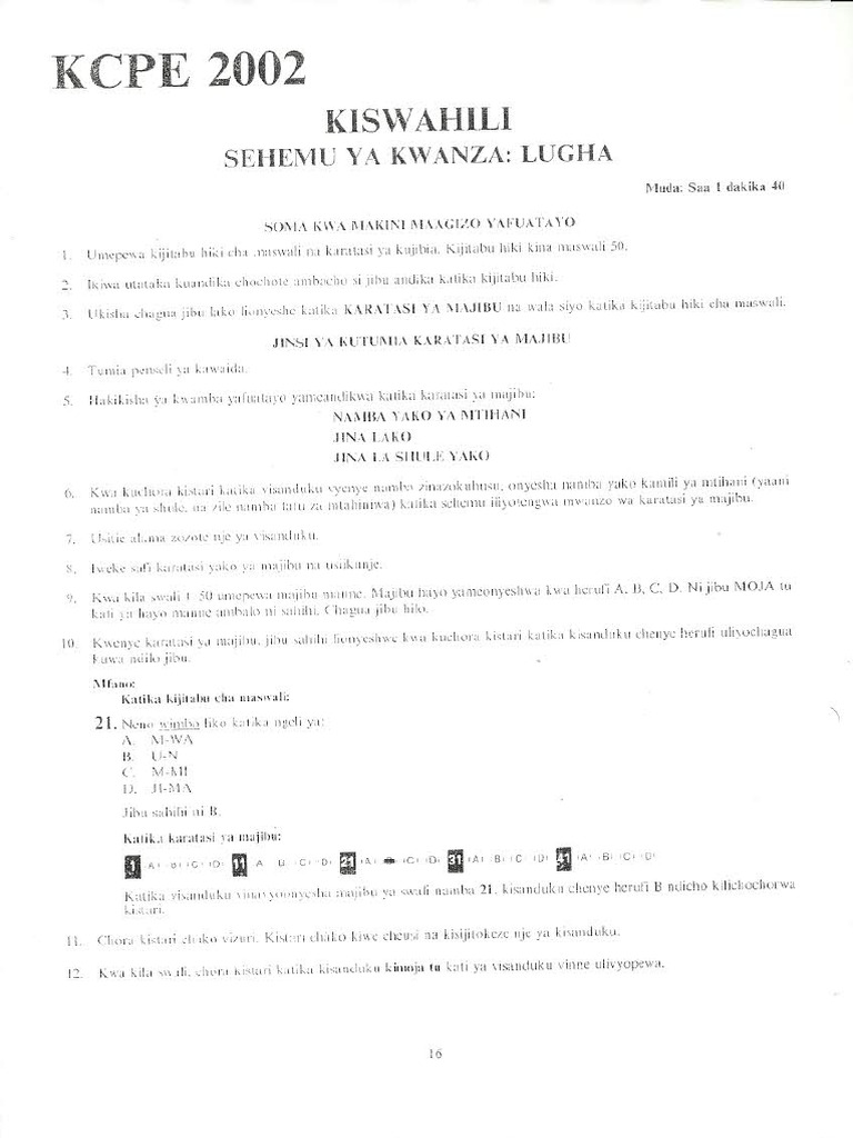 KCPE 2002 Kiswahili E | PDF