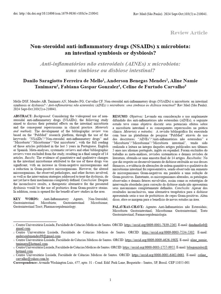 Non-Steroidal Anti-Inflammatory Drugs (Nsaids) X Microbiota: An ...
