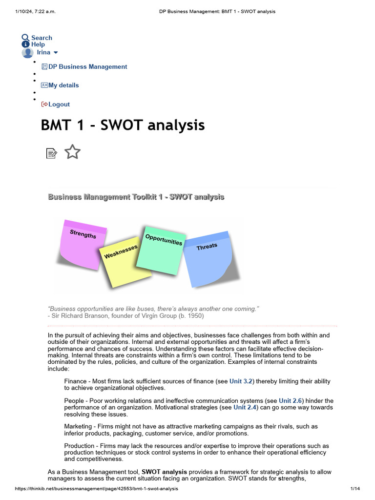 BMT 1 - SWOT Analysis | PDF