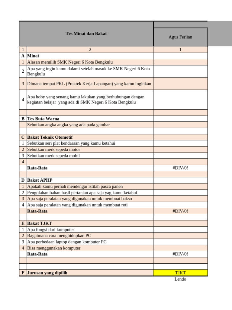 Tes Minat Dan Bakat | PDF