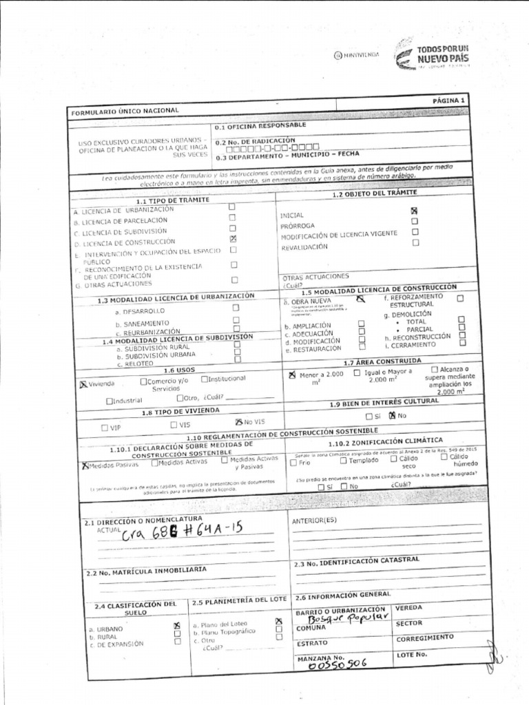 Formulario Unico Nacional Casa Popular | PDF