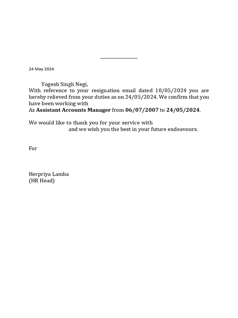Releving Letter | PDF