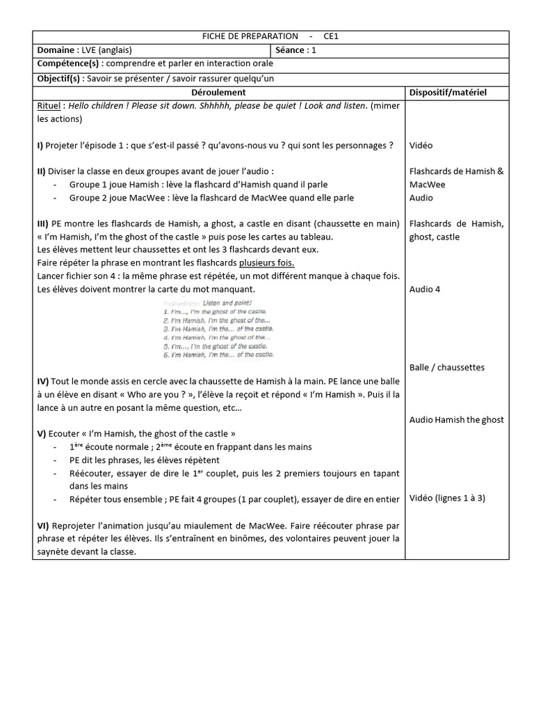 Fiche de prep - séance 1 | PDF