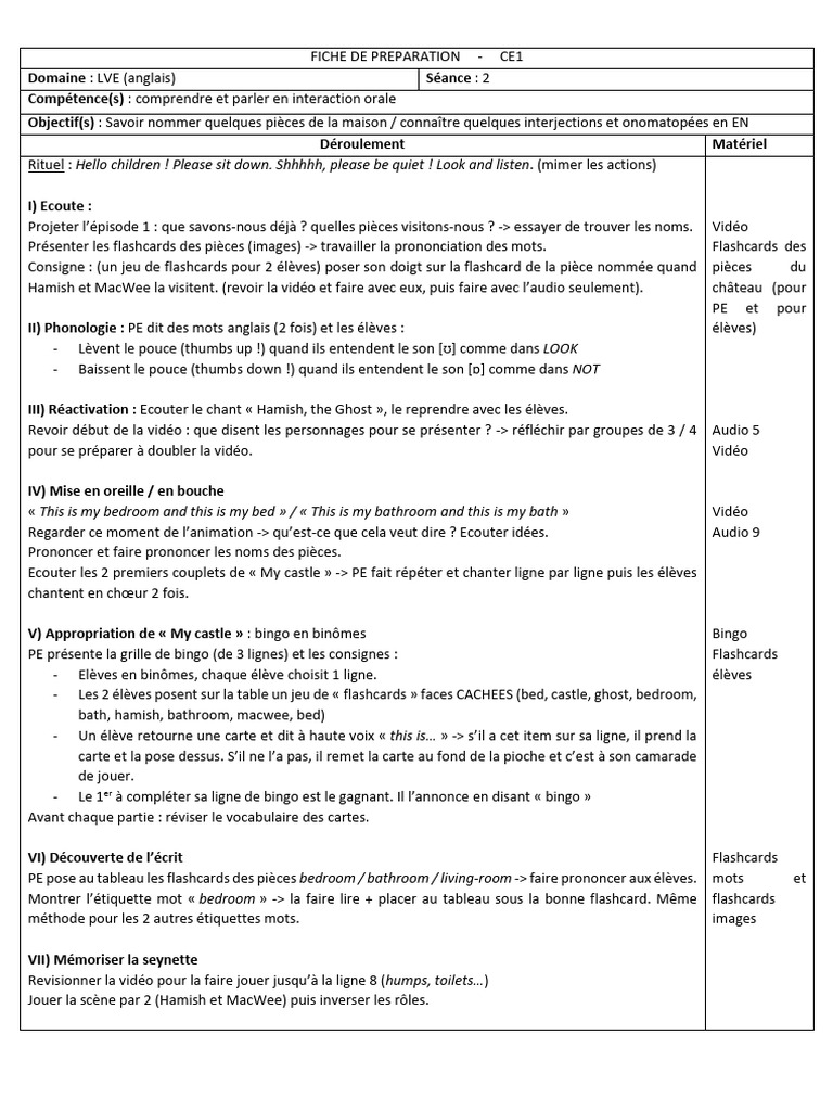 Fiche de prep - séance 2 | PDF