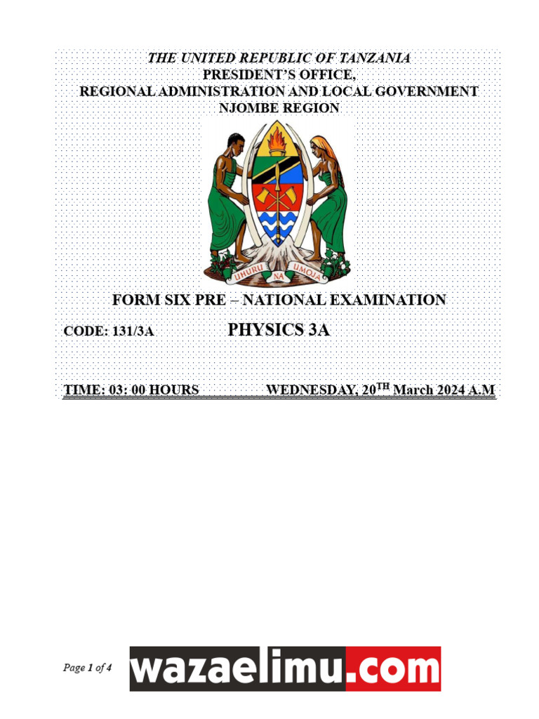 PHYSICS 3A - WAZAELIMU.COM | PDF