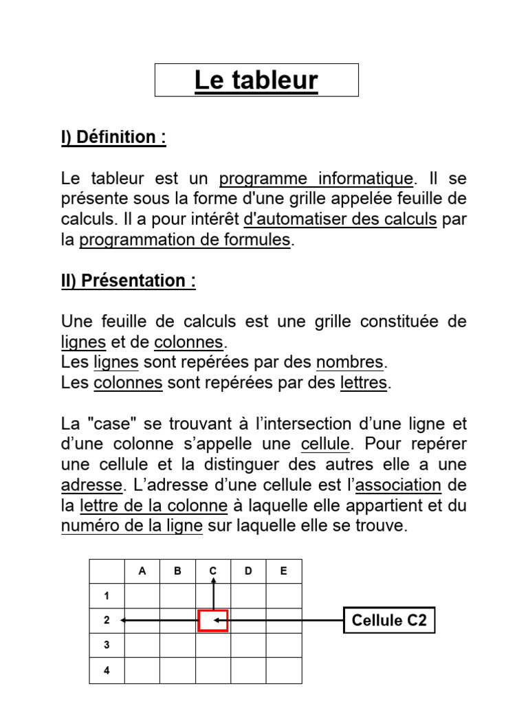 Le Tableur Cours | PDF