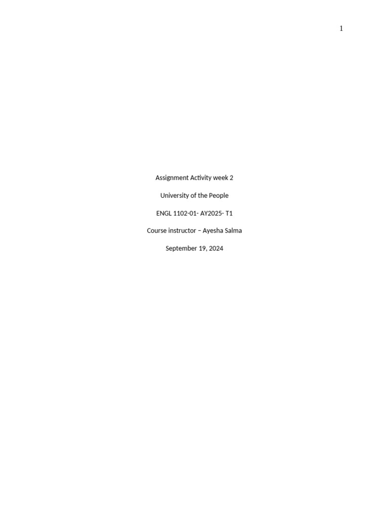 Assignment Activity ENGL 1102-01 Week 2 | PDF