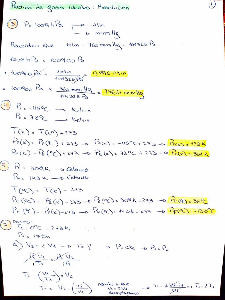 Resolución de Ejercicios de Gases Ideales | PDF