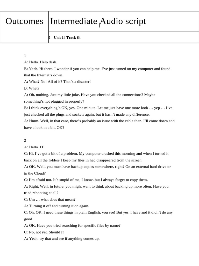 Intermediate Unit14 Audio Track64 | PDF