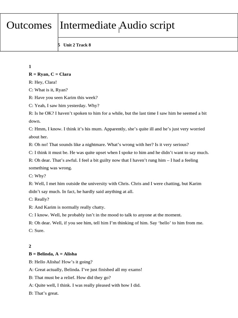 Intermediate Unit 2 Audio Track8 | PDF