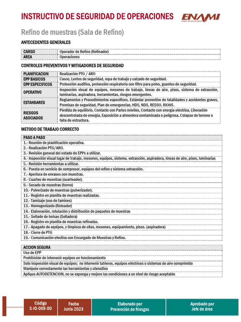 S-IO-005-00 Instructivo Trabajo Refino | PDF