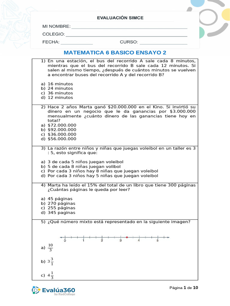 Ensayo 2 Matematica 6 Basico | PDF