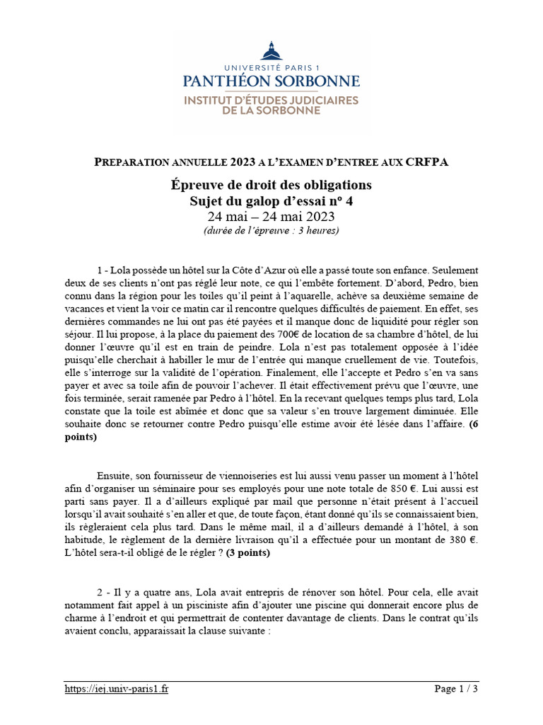 2023 - Obligations - GE4 - Sujet | PDF