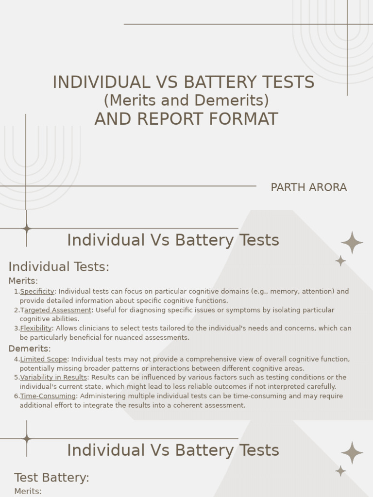 Individual Vs Battery Tests (Merits and Demerits) and Report Format | PDF