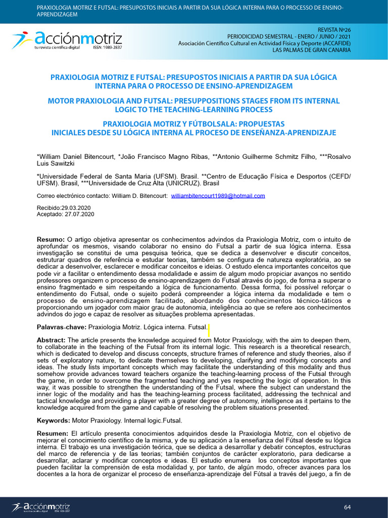 Praxiologia Motriz y Fútbolsala - Propuestas Iniciales Desde Su Lógica ...