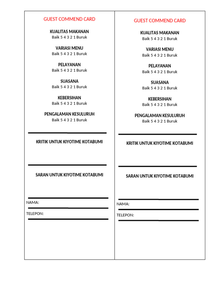 GUEST COMMEND CARD | PDF