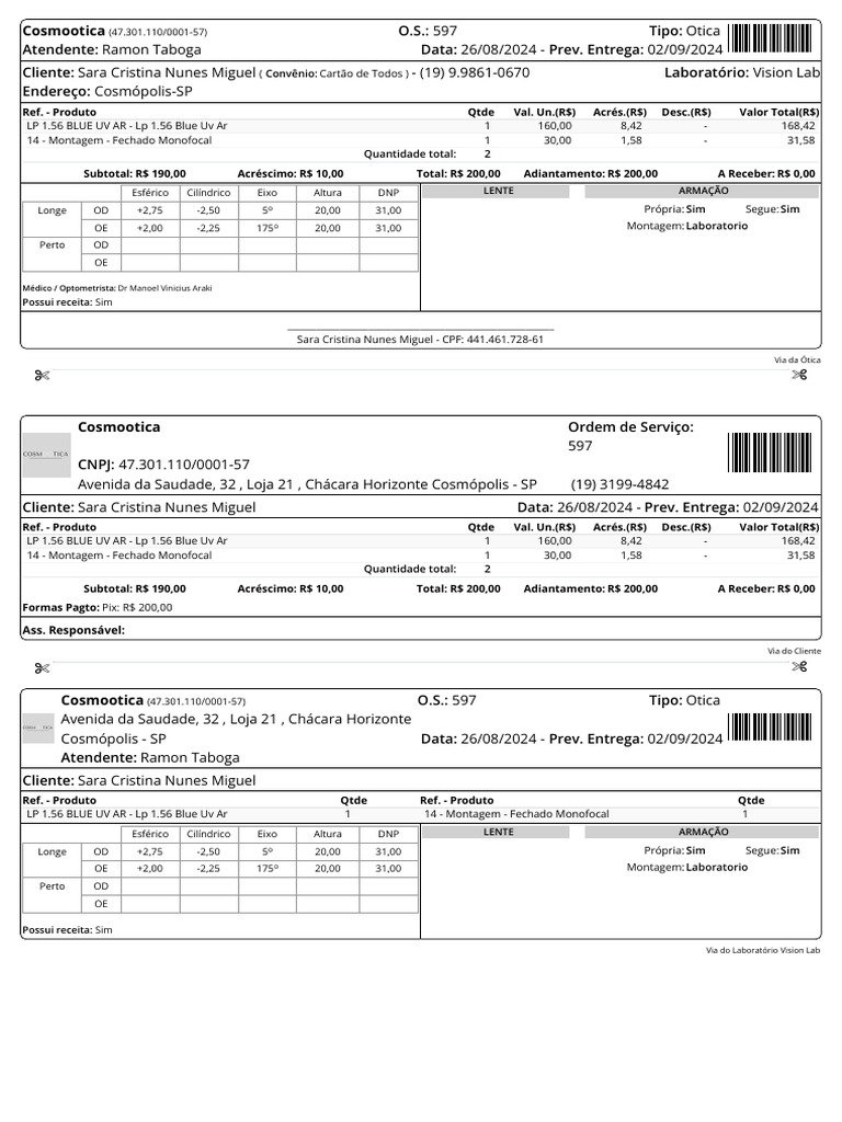 Ordemservico Os Laboratorio Cliente Automatico 597 Dqobqx | PDF