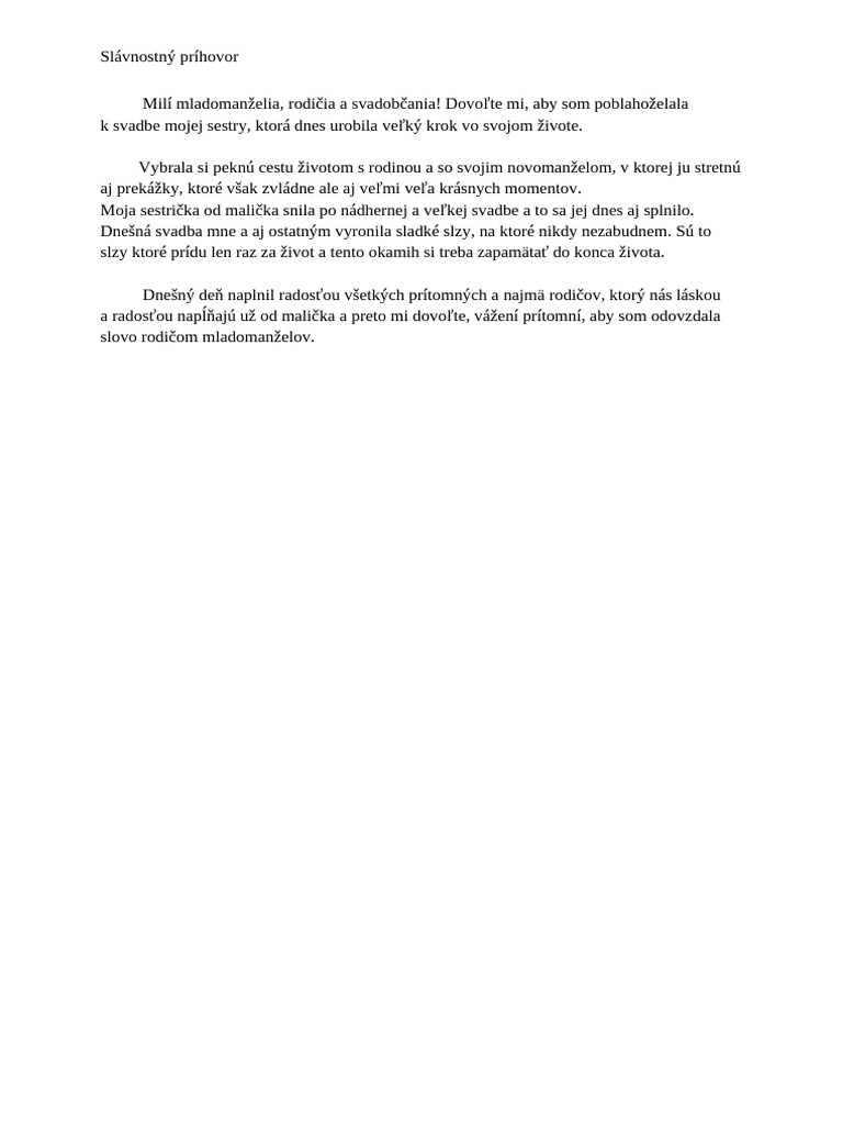 Slávnostný Príhovor | PDF