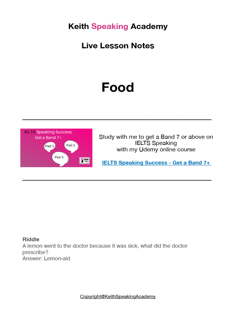 Food - Lesson Notes | PDF