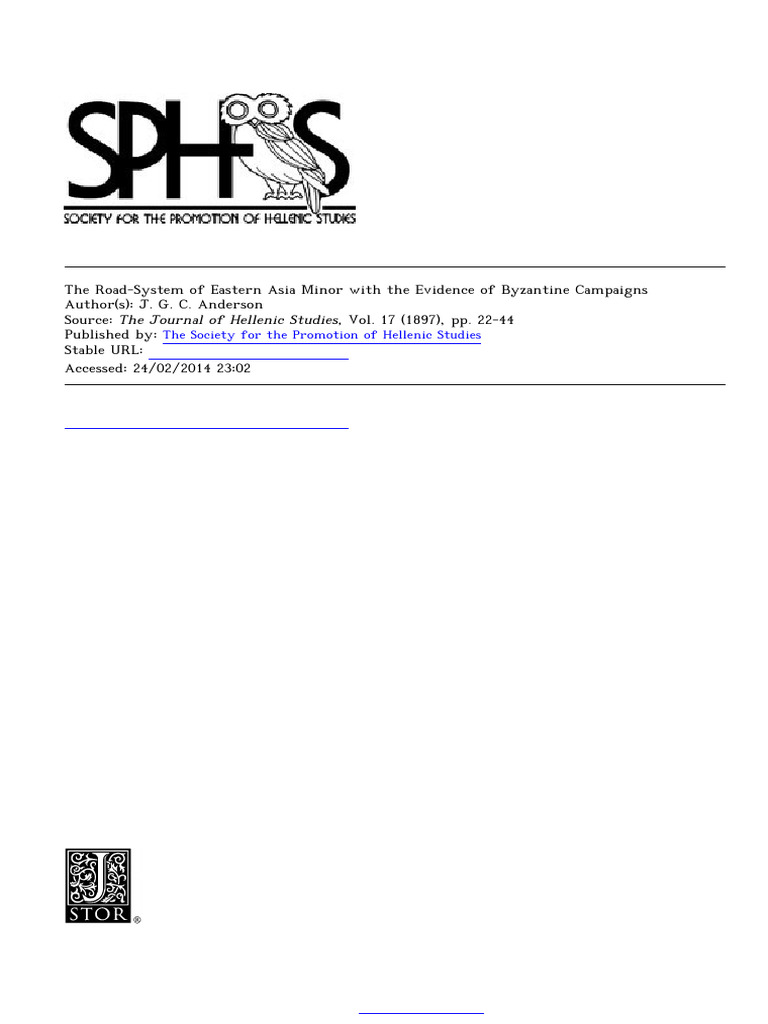 Anderson J., The Road-System of Eastern Asia Minor With Evidence of ...