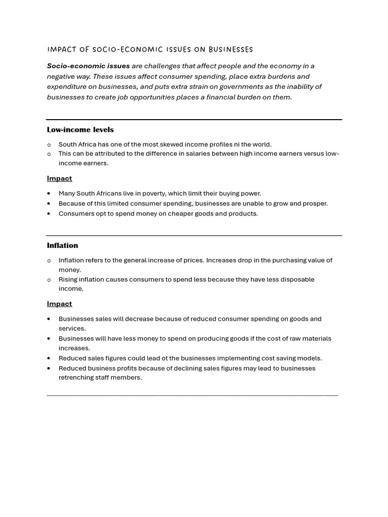 Socio-Economic Issues Impacting Businesses | PDF | Employment | Literacy