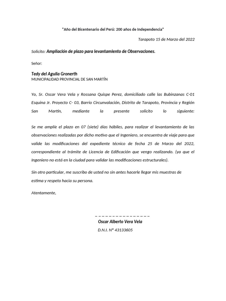 Solicitud Ampliación de Plazo MPSM | PDF