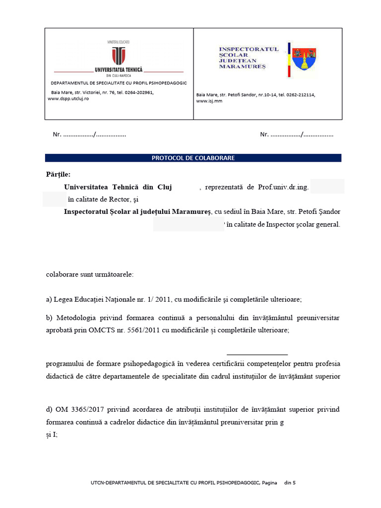 Protocol de Colaborare ISJMM | PDF