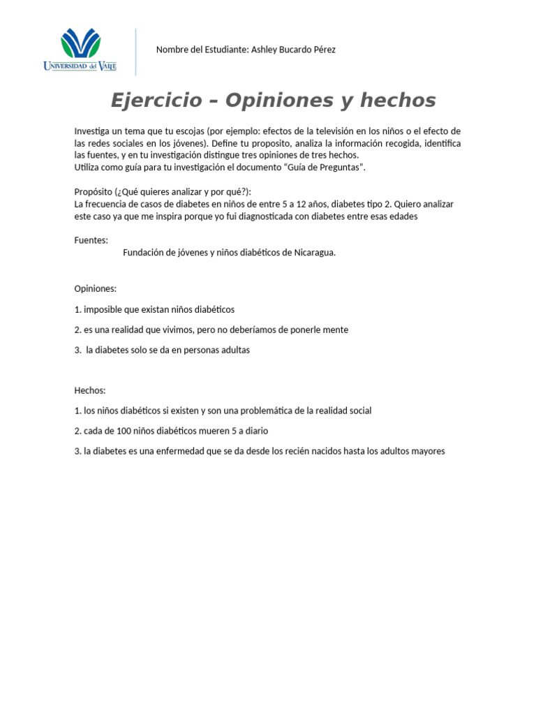 Ejercicio Opiniones y Hechos | PDF