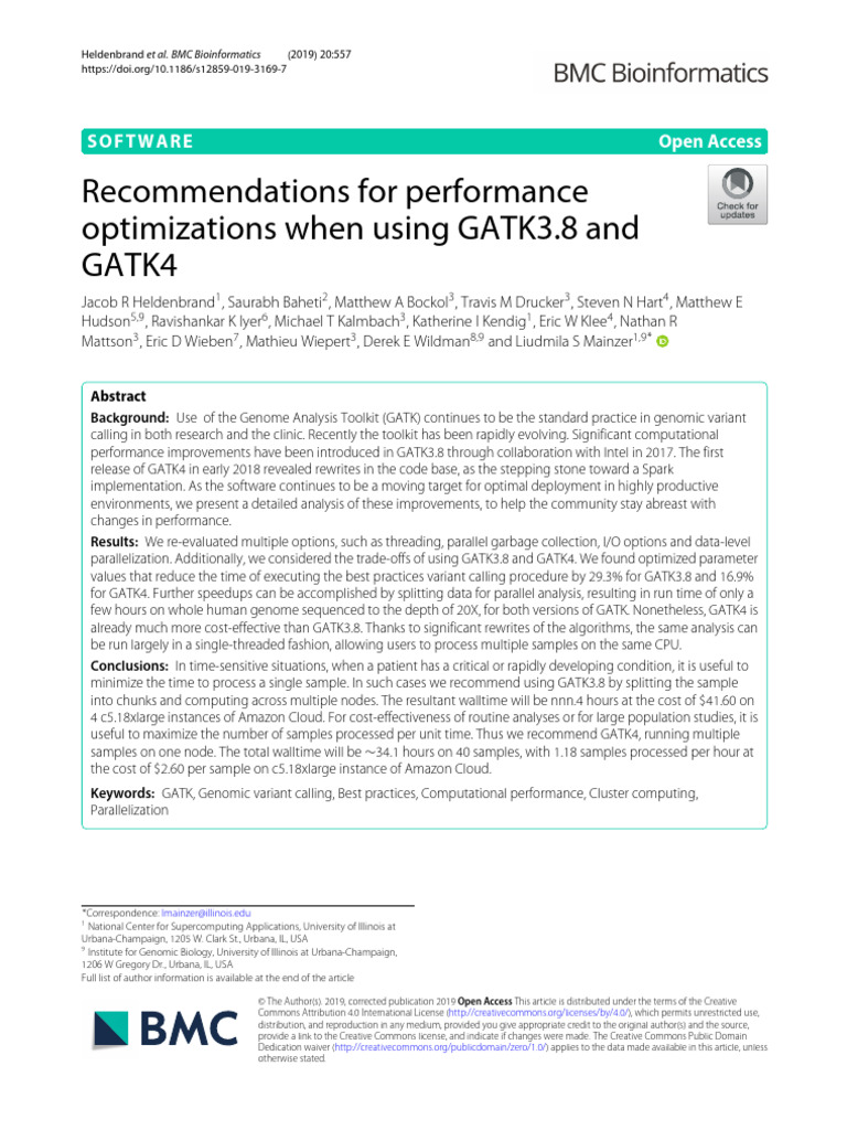 Recommendations For Performance Optimizations When Using GATK3.8 and Gatk4 | PDF