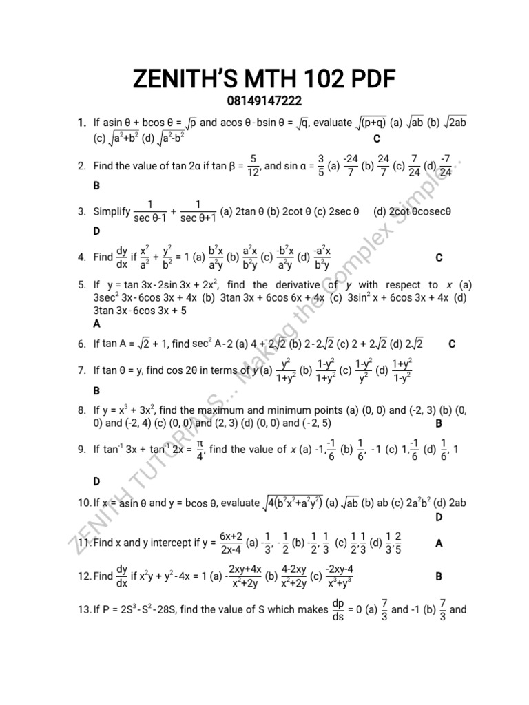 Zenith MTH 102 PDF | PDF