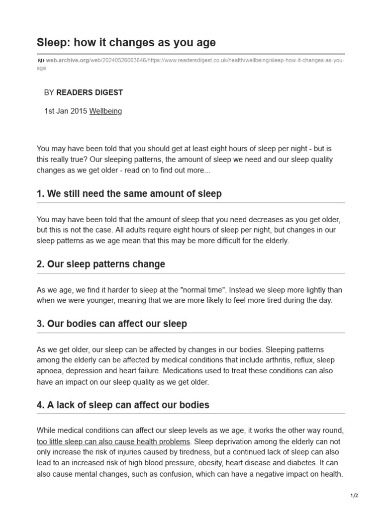 Sleep How It Changes As You Age | PDF | Sleep | Sleep Deprivation