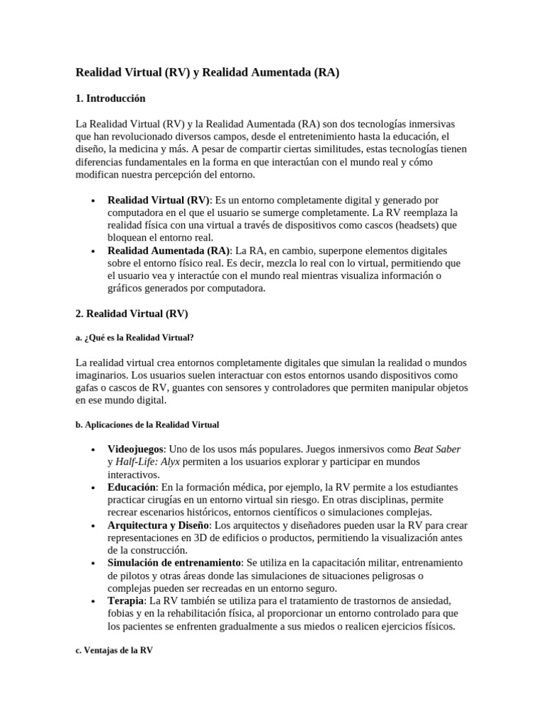 RV y RA: Diferencias y Aplicaciones | PDF | Realidad virtual | Realidad ...