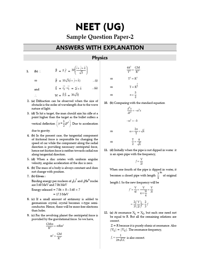 Physics Solution of Sample Question Paper 2 | PDF