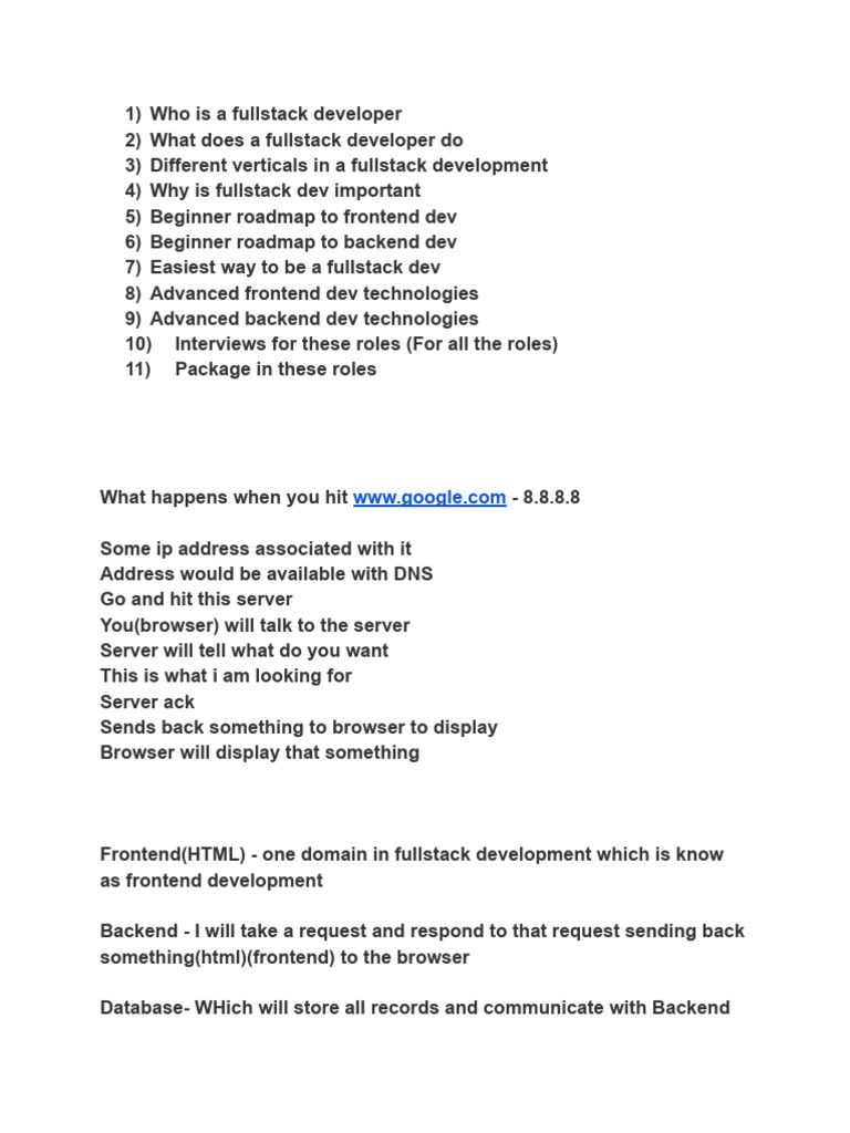 Roadmap To Fullstack Development | PDF