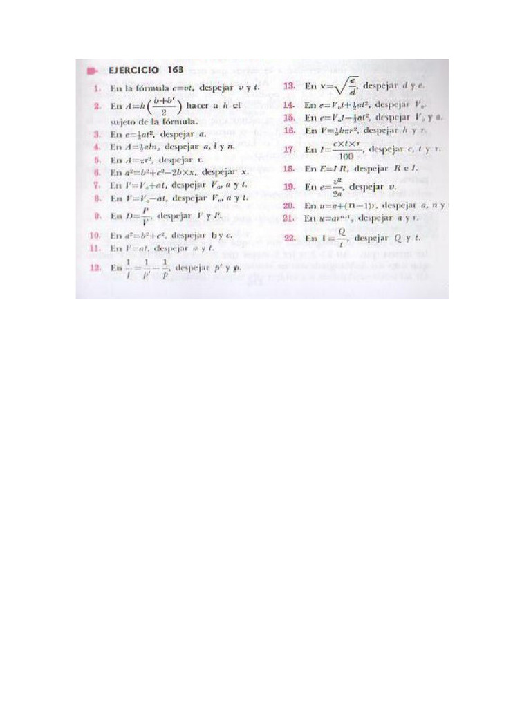 Despeje de Ecuaciones Baldor Pag 275 Ejer 163 | PDF