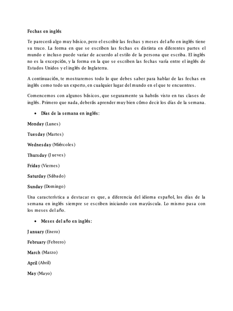 Fechas en Inglés | PDF