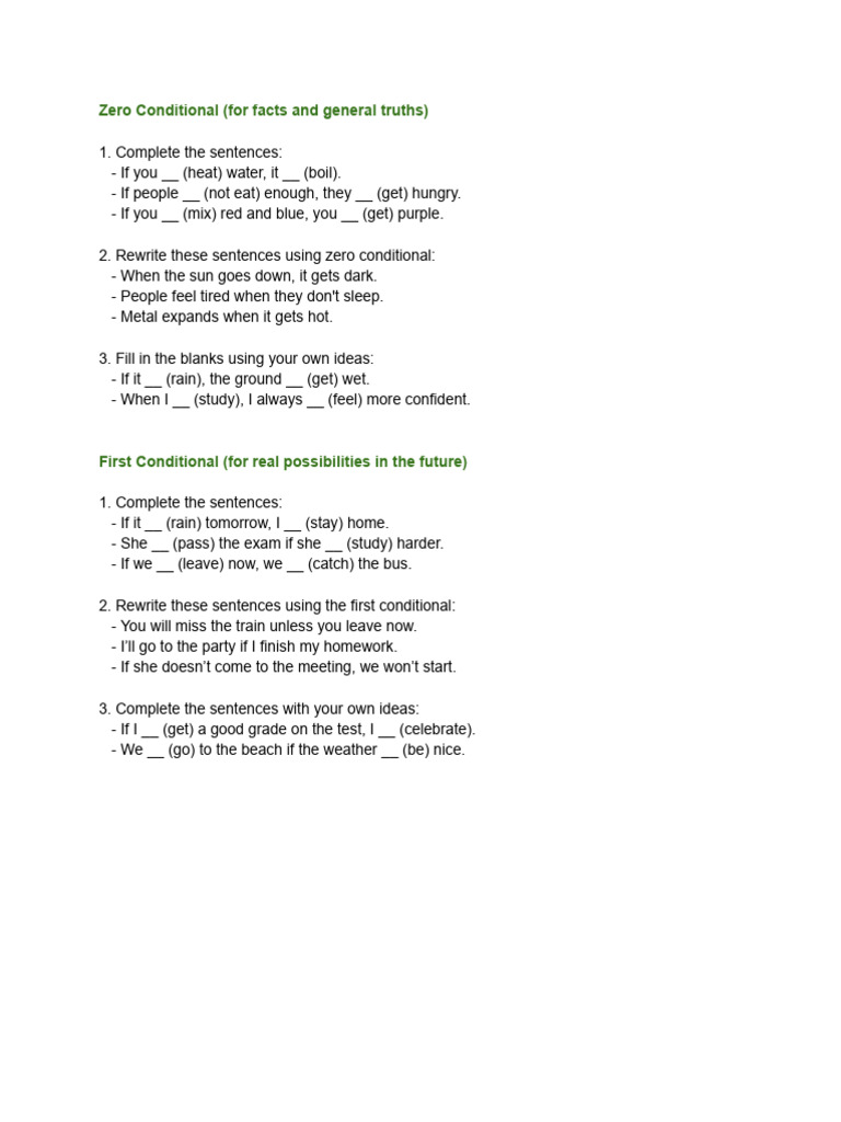 Conditionals Zero First | PDF