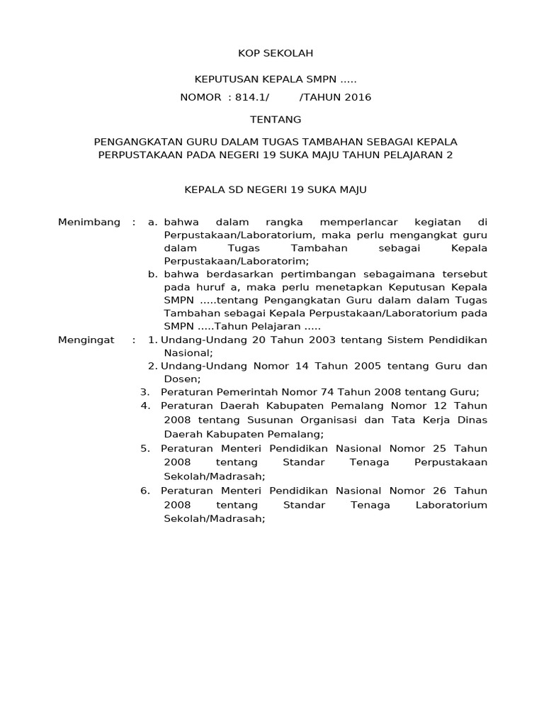 Contoh SK Kepala Perpu Lab | PDF