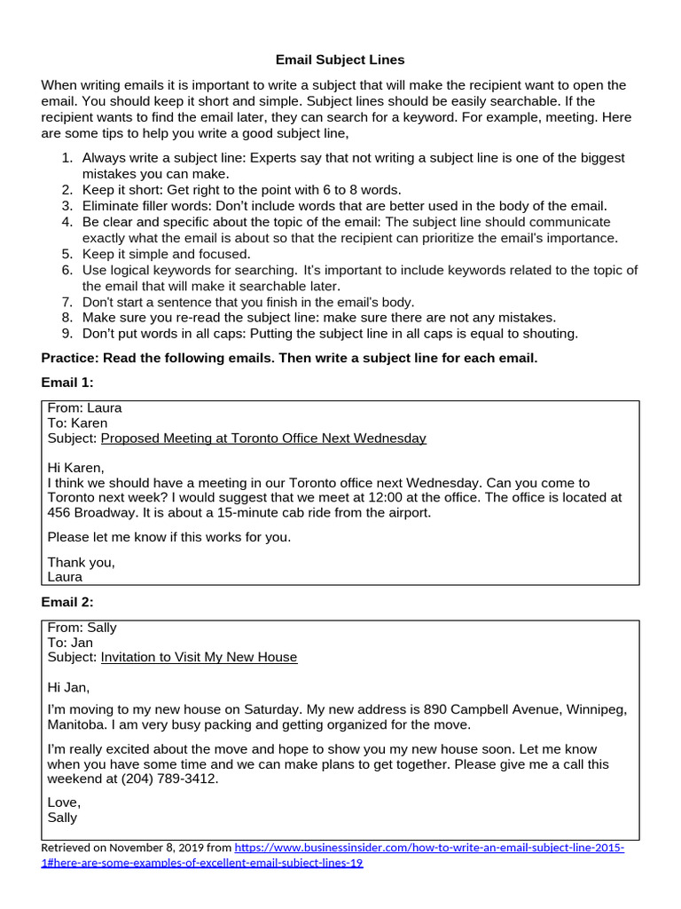Email Subject Lines | PDF