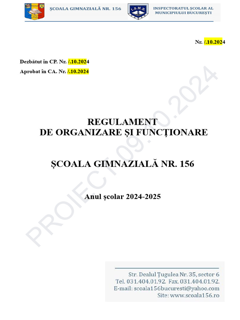 ROF Scoala 156 - 2024-2025 - PROIECT | PDF